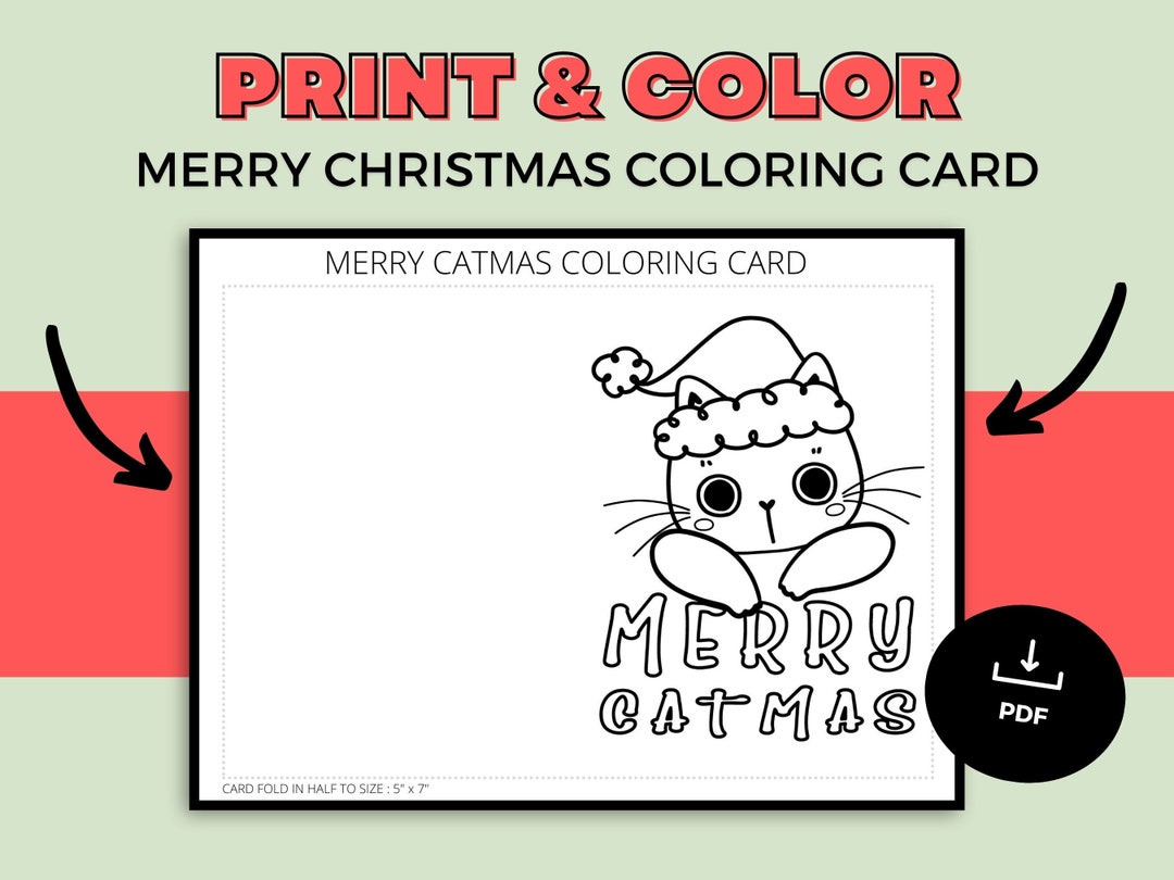 MERRY CATMAS Coloring Card Printable Activity School - Etsy