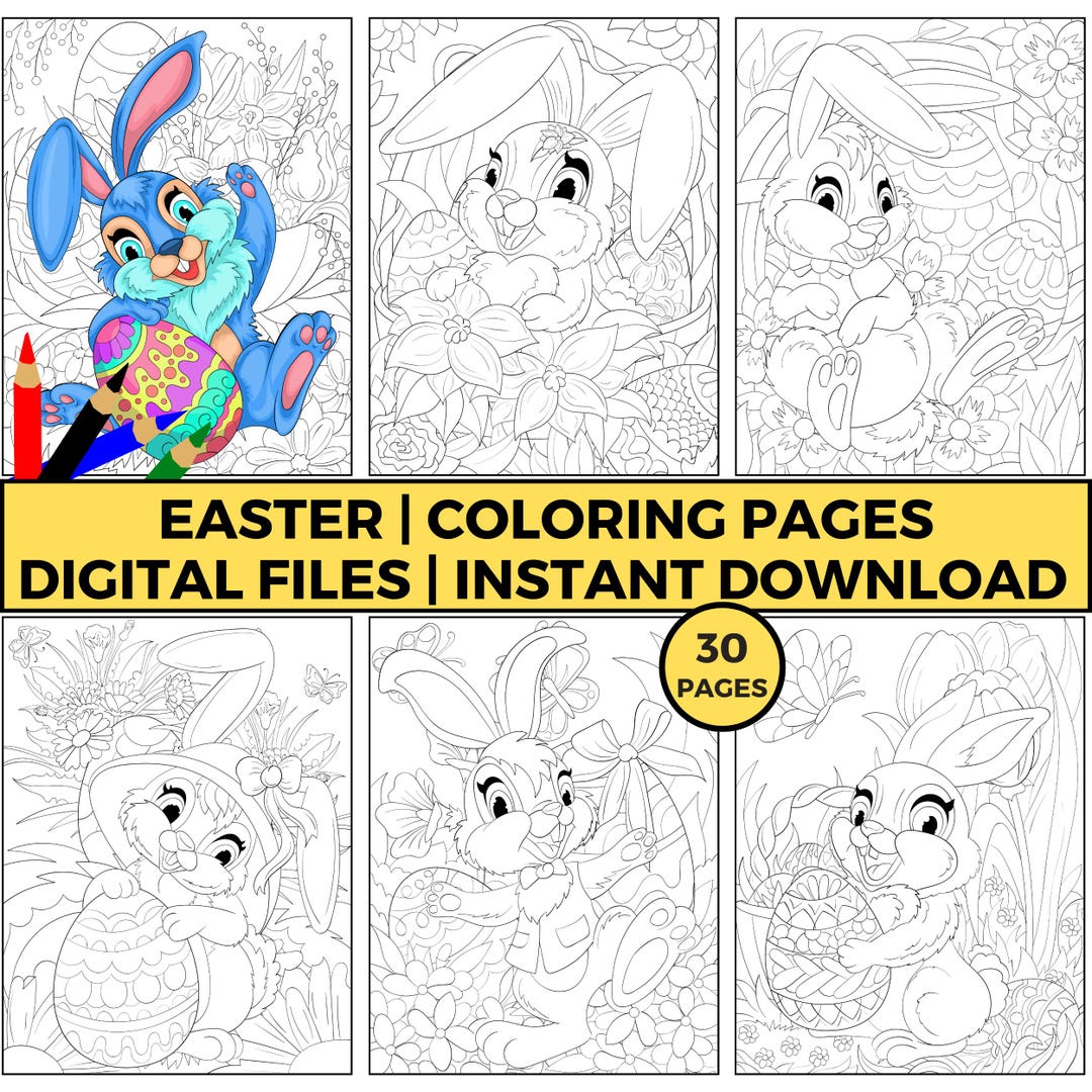 Easter Bunny Coloring Pages, Fun Spring Activity (digital Download) - Etsy