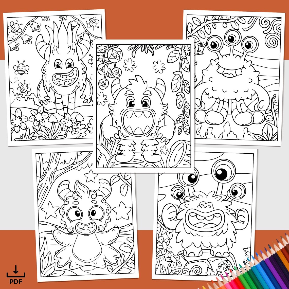 MONSTERS Coloring Pages, Instant Download, Monster Coloring Pages, Fun ...