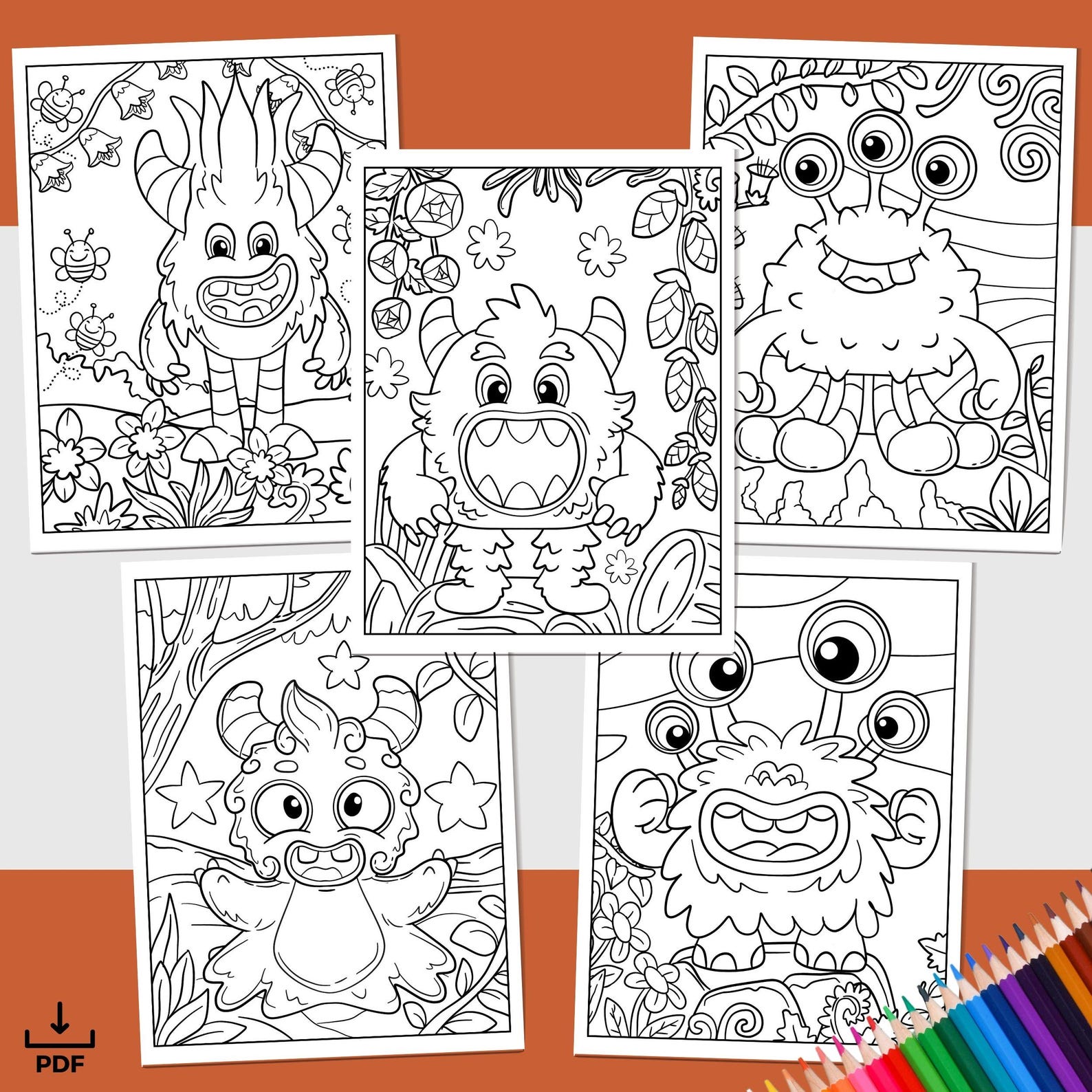 MONSTERS Coloring Pages, Instant Download, Monster Coloring Pages, Fun ...