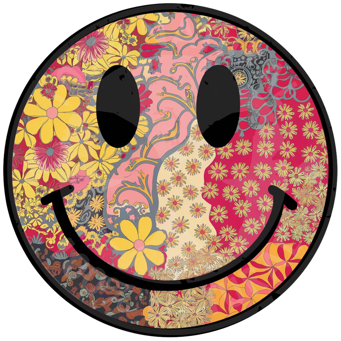 Retro Happy Flowers PNG, Vintage Smiley, Distressed Shirt Design ...