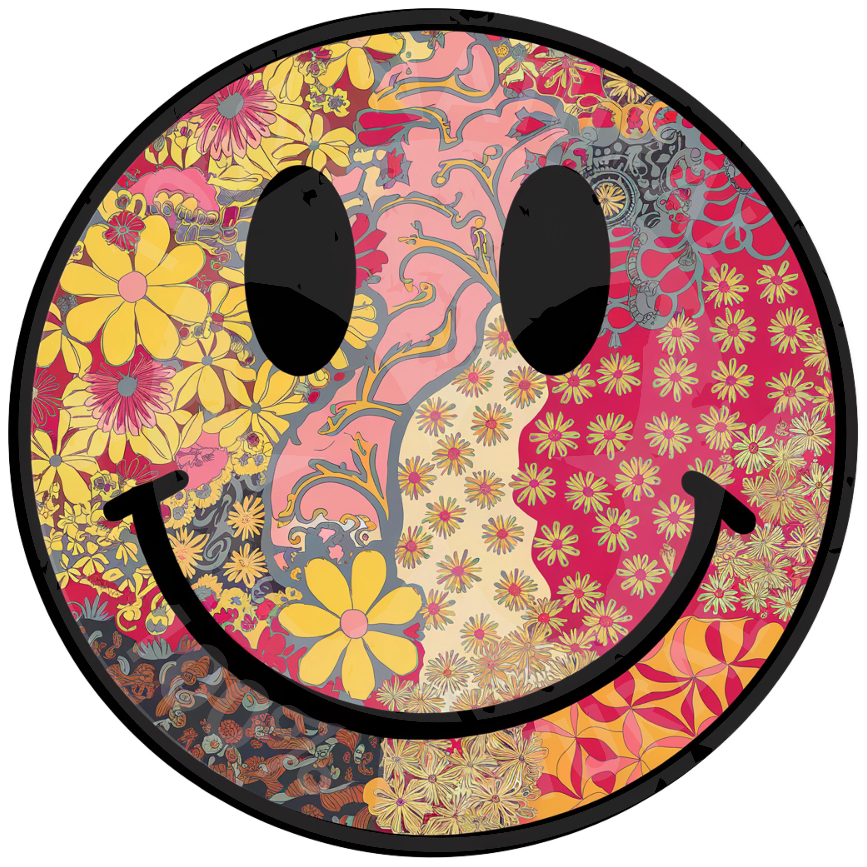 Retro Happy Flowers PNG, Vintage Smiley, Distressed Shirt Design ...