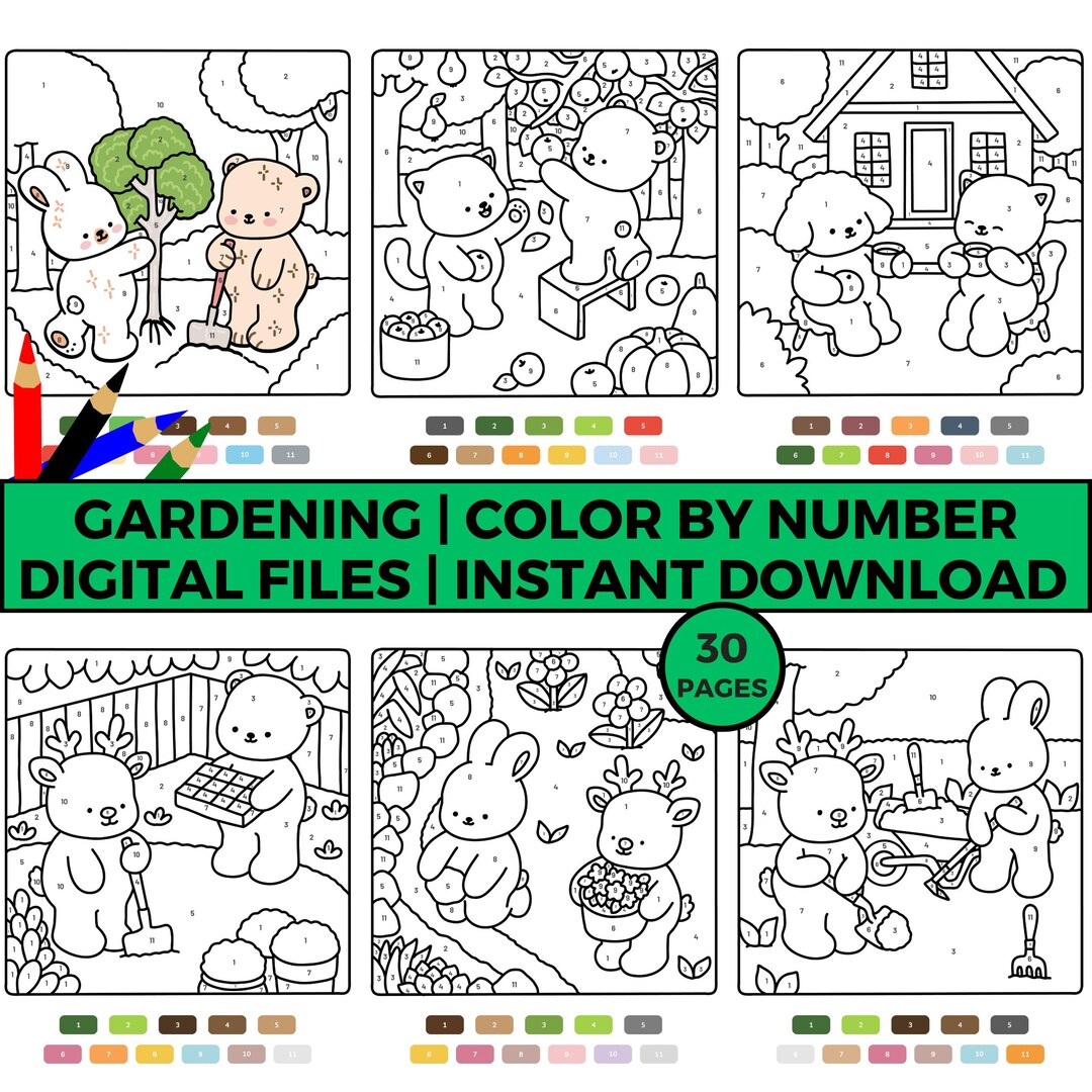 Bold and Easy Gardening Color by Number and Coloring Pages - Etsy