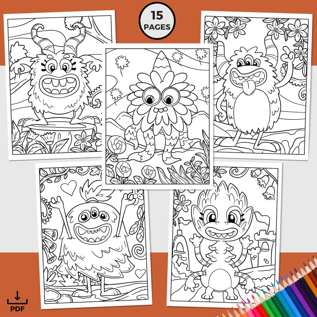 MONSTERS Coloring Pages, Instant Download, Monster Coloring Pages, Fun ...