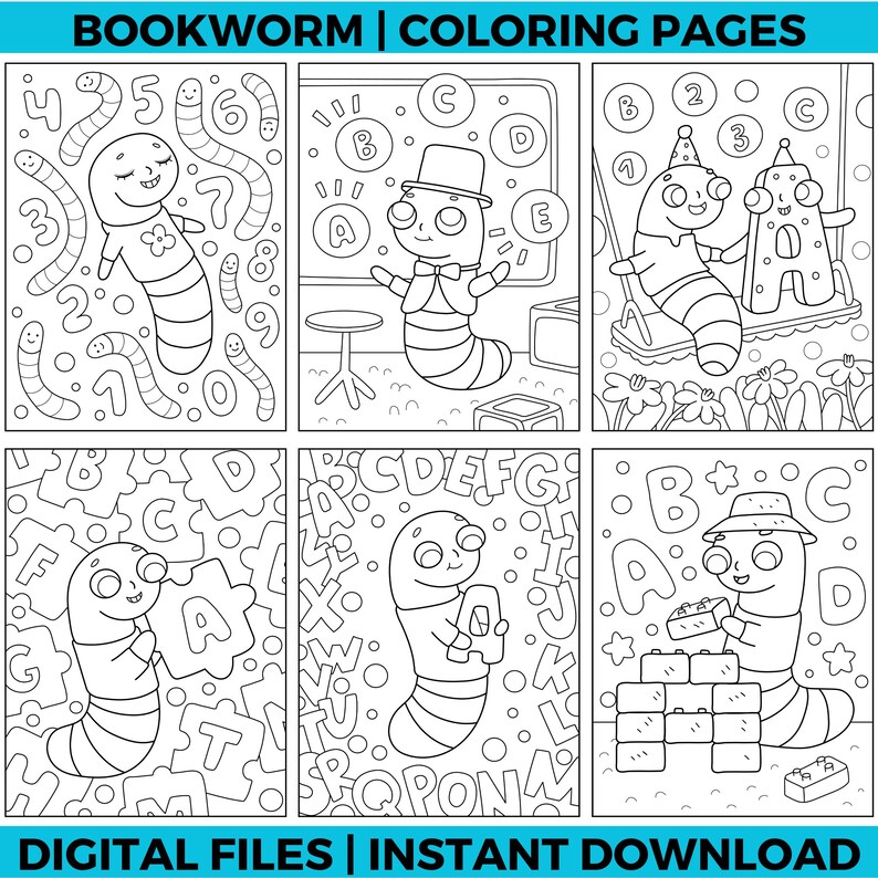 Bookworm Alphabet Coloring Page | Educational Printable for Kids | Fun ...