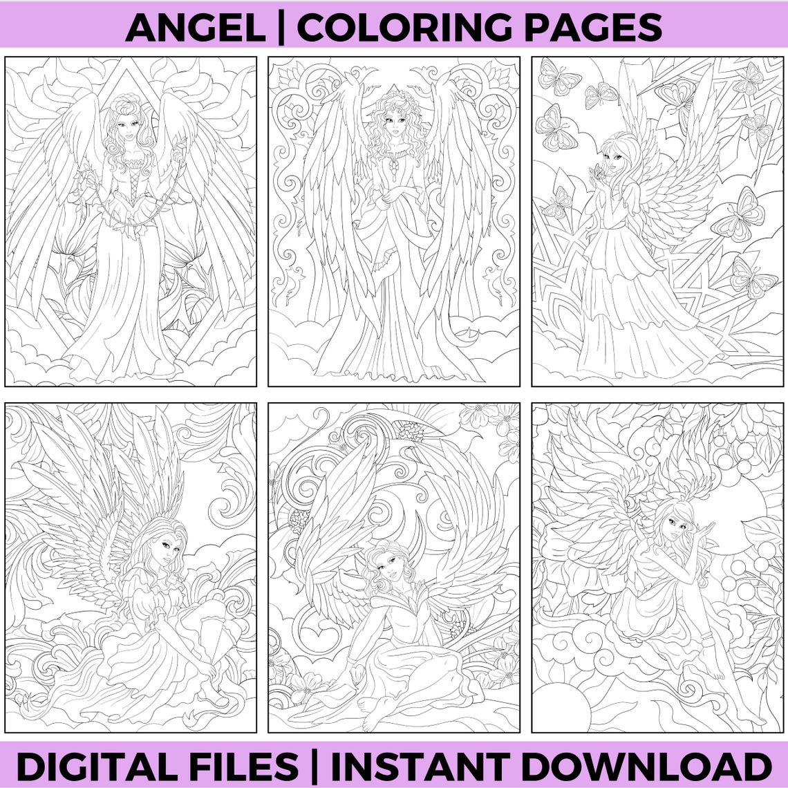 Angels Coloring Pages for Kids and Adults | Printable Angel Coloring ...