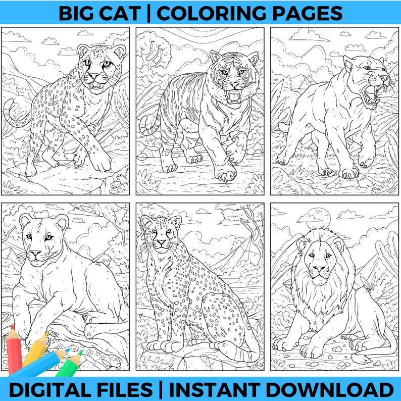 Big Cat Coloring Pages, Tiger, Lion, Panther, Cheetah and Leopard ...