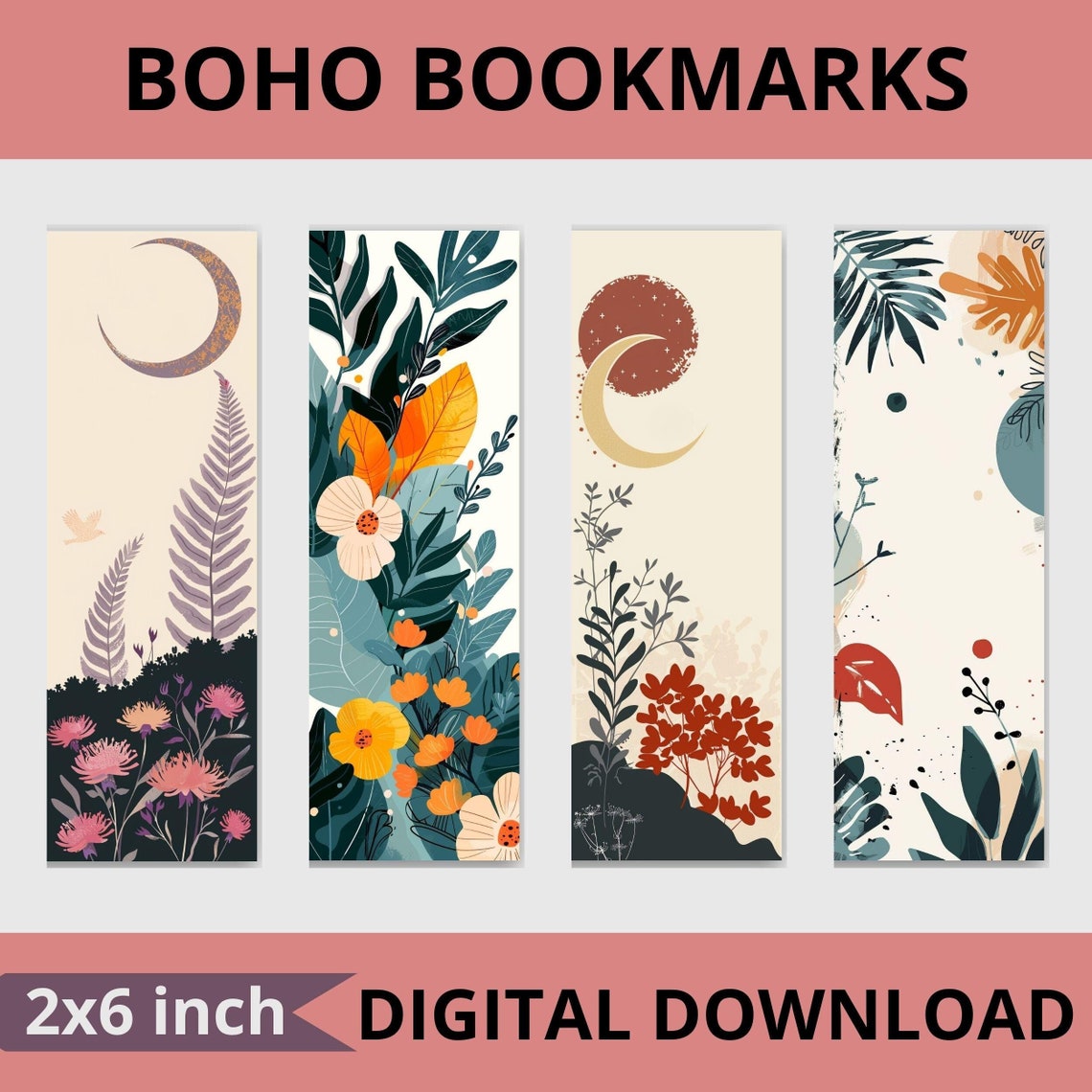 16 BOHO Bookmarks, Digital Printable Bookmarks, Digital Bookmark ...