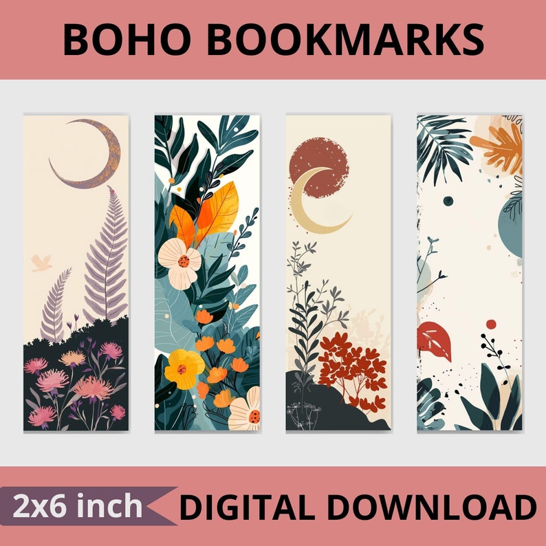 16 BOHO Bookmarks, Digital Printable Bookmarks, Digital Bookmark ...