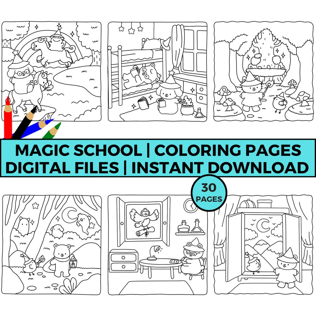 Magic School Coloring Pages for Kids | Wizard Academy | Spell Books ...