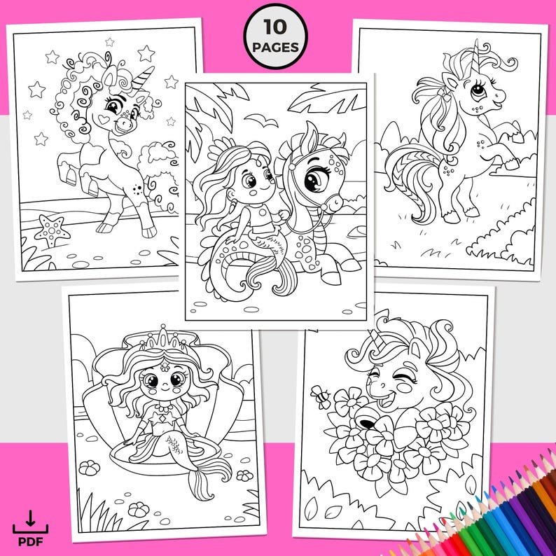 UNICORN MERMAID Coloring Pages, Instant Download, Kids Camp Coloring ...
