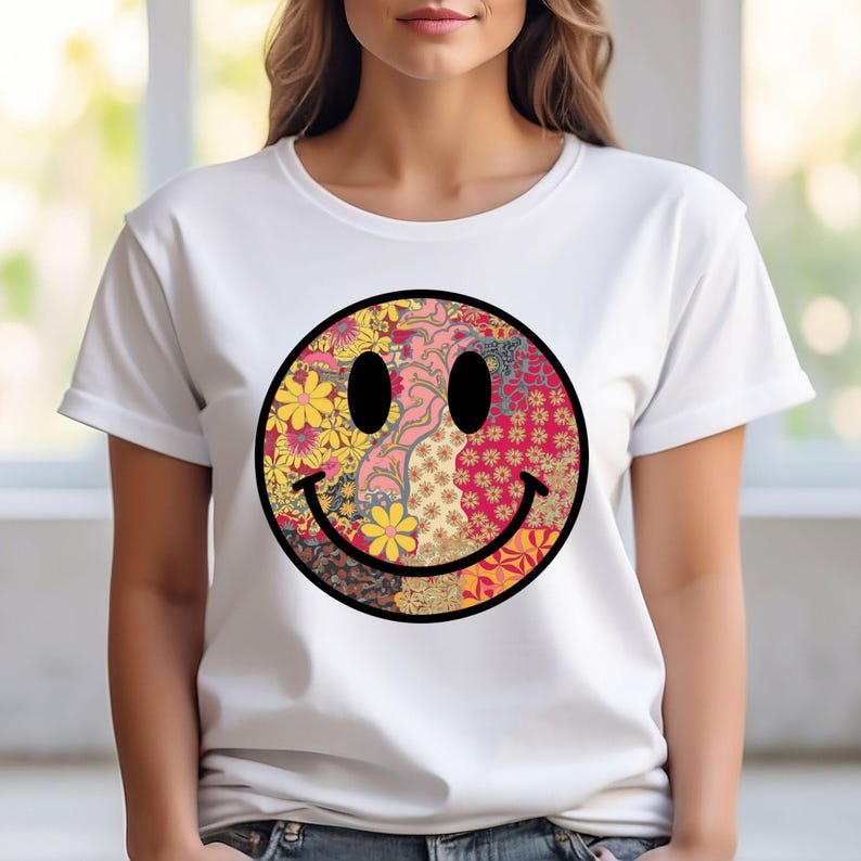 Retro Happy Flowers PNG, Vintage Smiley, Distressed Shirt Design ...