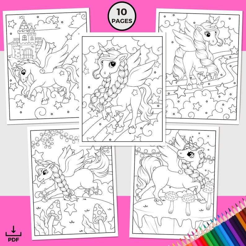UNICORN Coloring Pages, Instant Download, Kids Camp Coloring Pages ...