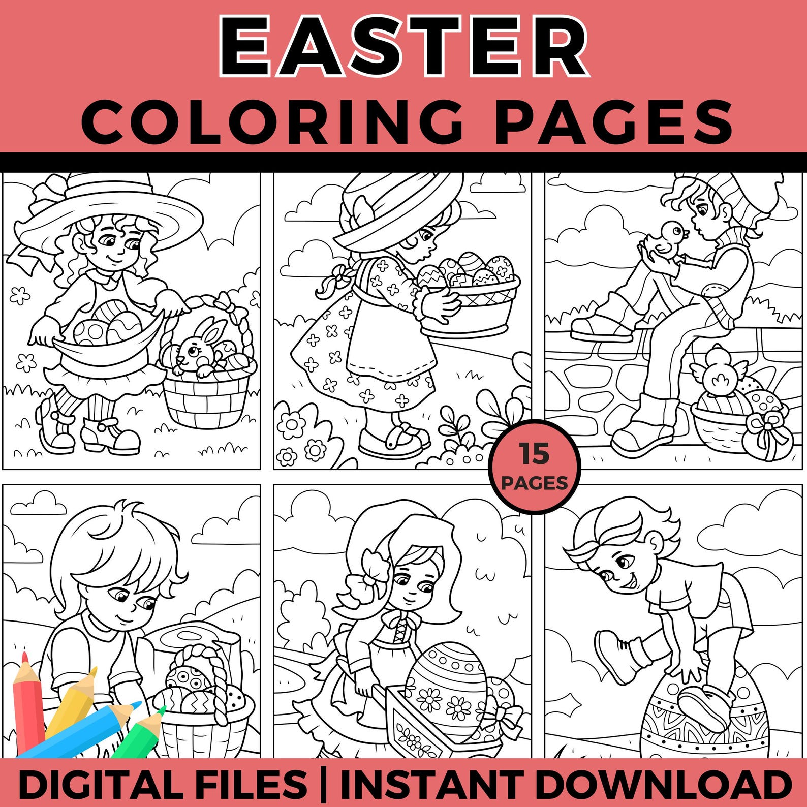EASTER KIDS Coloring Pages, Instant Download, Easter Coloring Pages ...