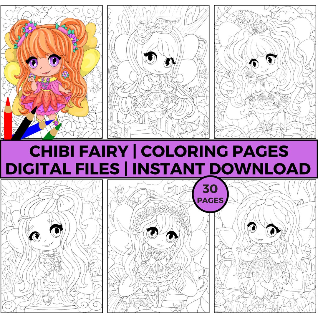 Chibi Fairy Coloring Pages | Cute Kawaii Fairy Printable Coloring Book ...