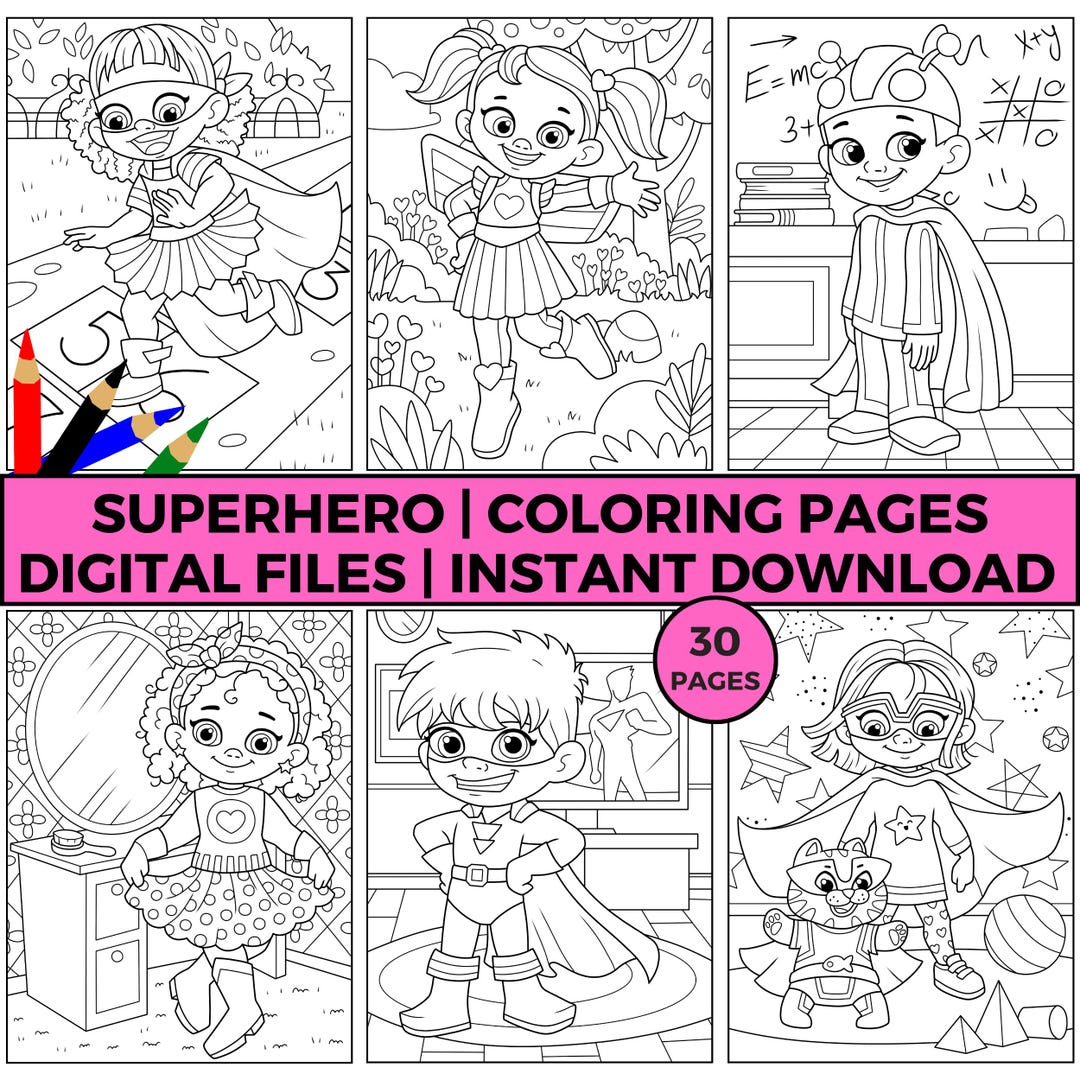 SUPERHERO Coloring Pages, Instant Download, KIDS SUPERHERO Coloring ...