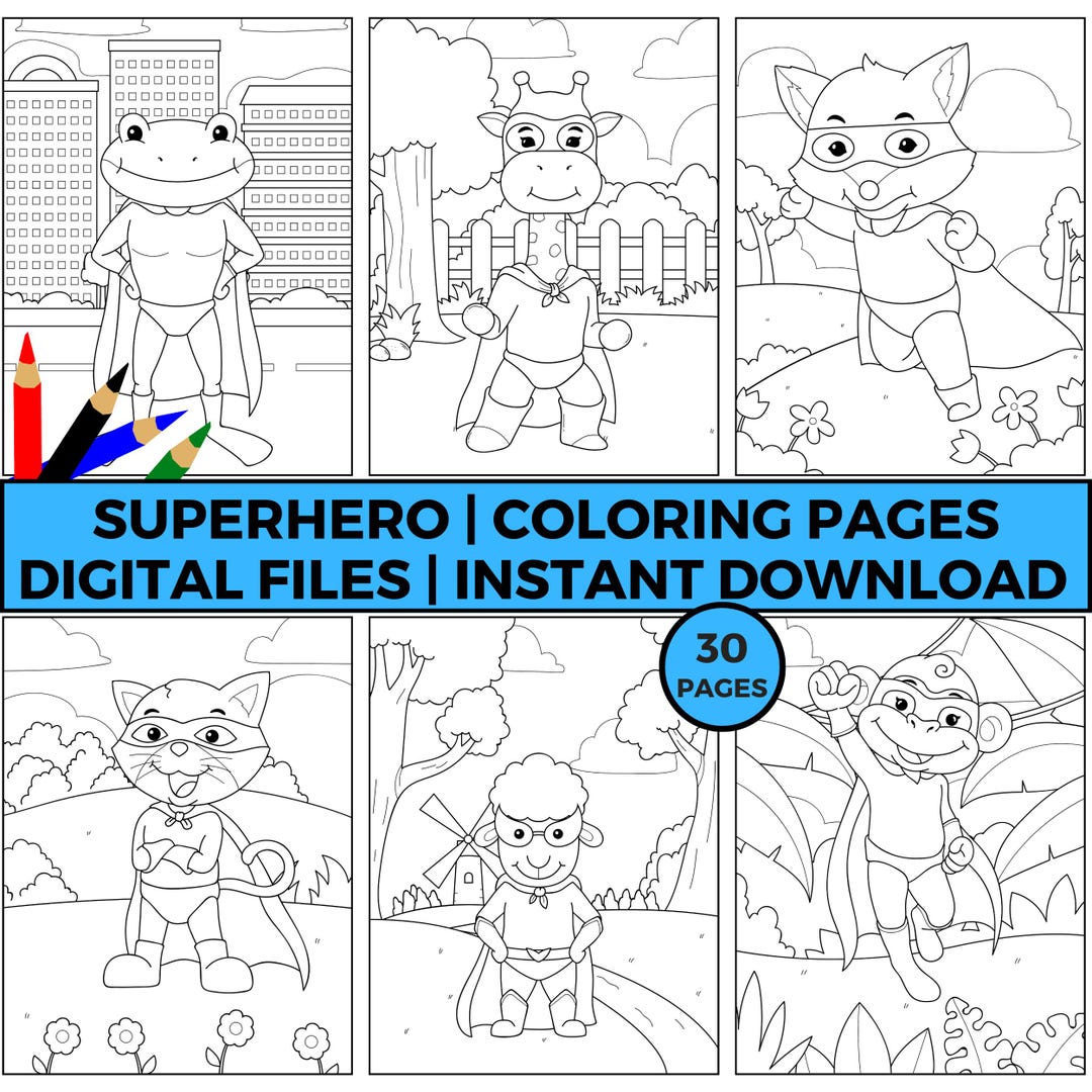 Superhero Animals Coloring Pages for Kids - Instant Download - Etsy