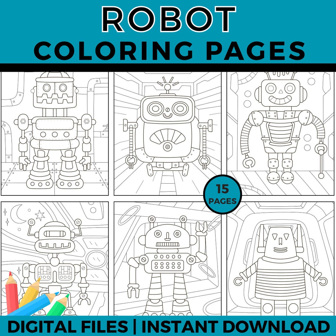 Robot Coloring Pages for Kids, Printable Robots Activity Sheets, Fun ...