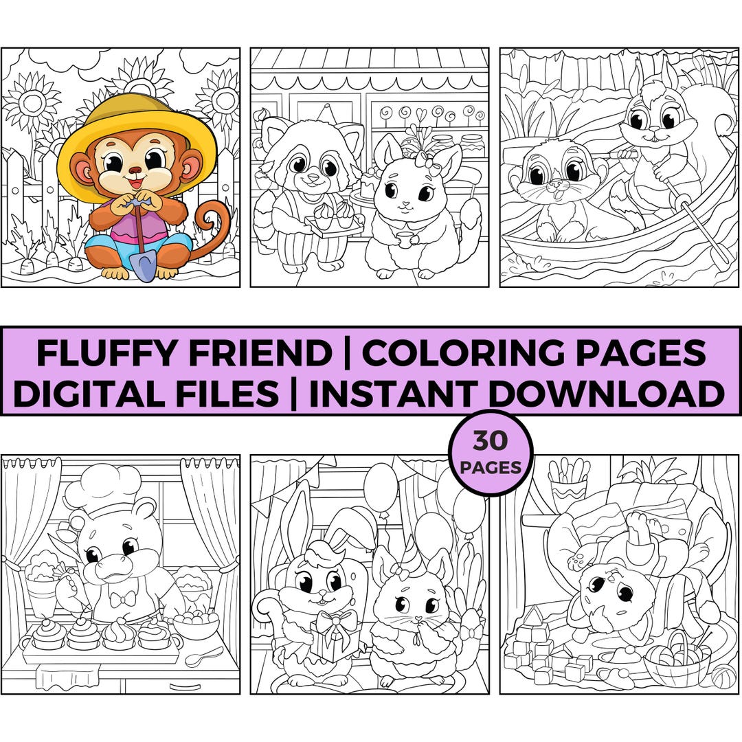 Fluffy Friends Coloring Pages for Kids | Instant Download - Etsy