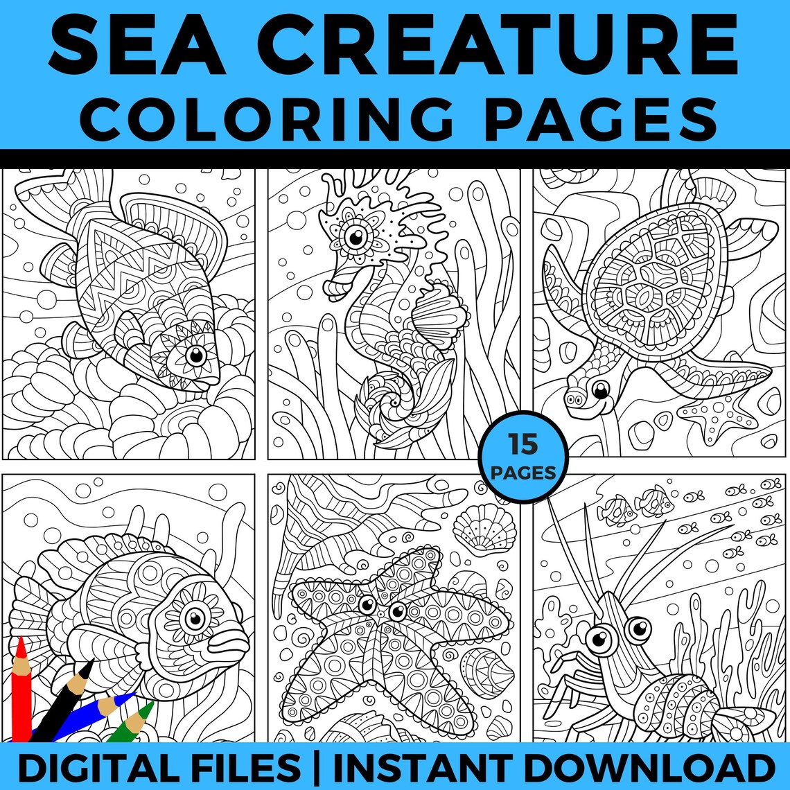 SEA CREATURES Coloring Pages, Ocean Animals Printable Coloring Sheet ...