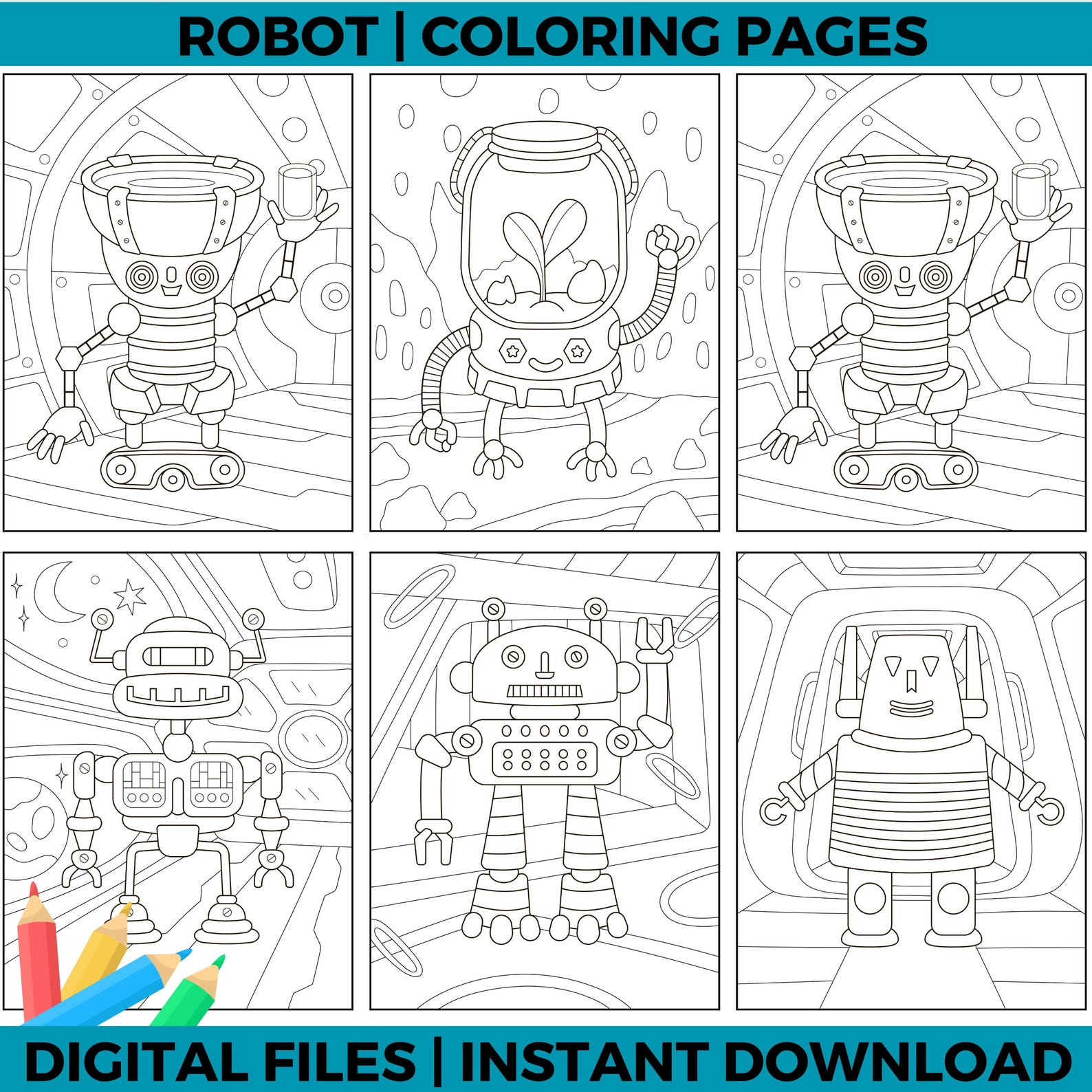 Robot Coloring Pages for Kids, Printable Robots Activity Sheets, Fun ...