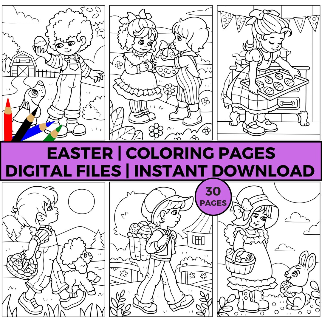 EASTER KIDS Coloring Pages | Instant Download | Easter Coloring Pages ...