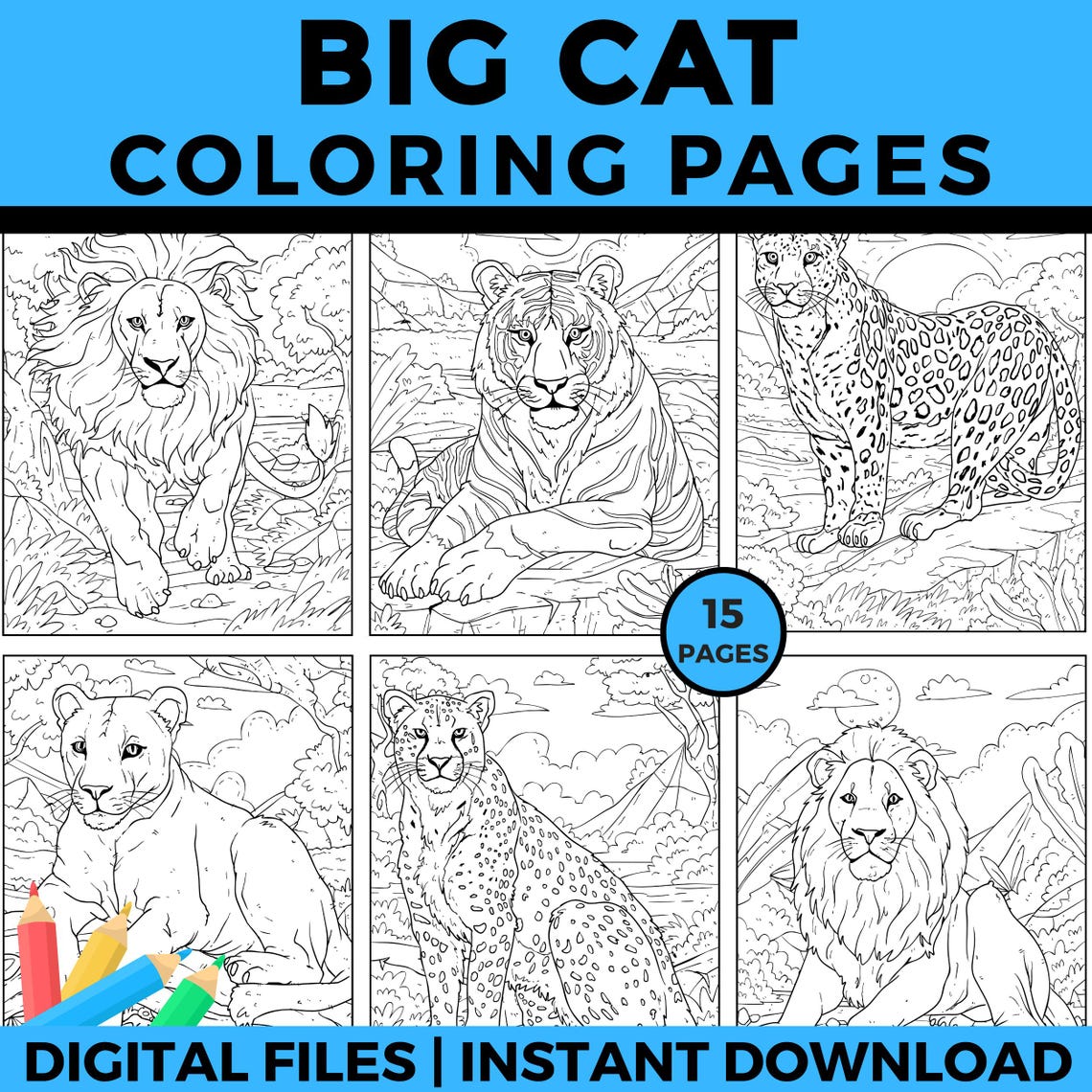 Big Cat Coloring Pages, Tiger, Lion, Panther, Cheetah and Leopard ...