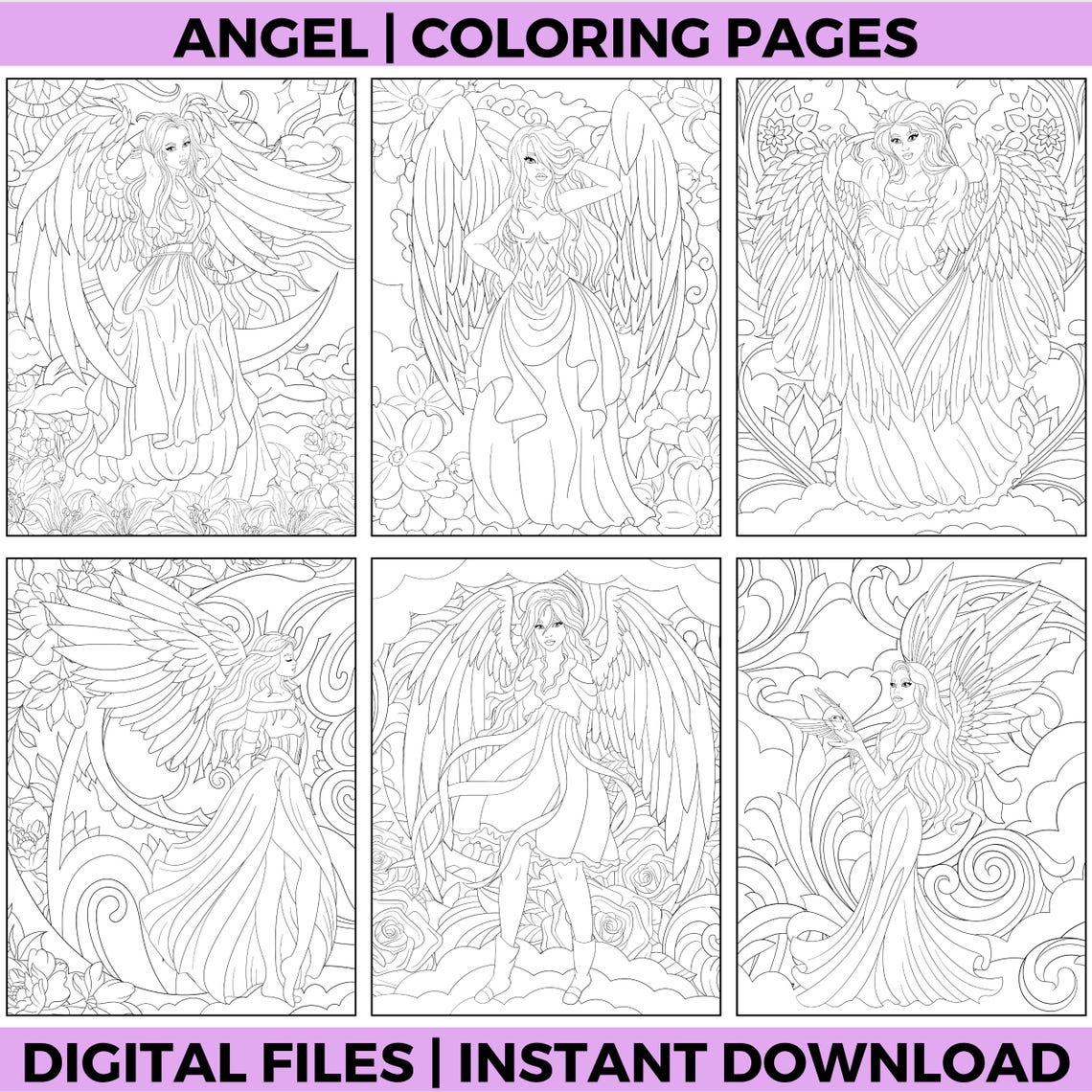 Angels Coloring Pages for Kids and Adults | Printable Angel Coloring ...
