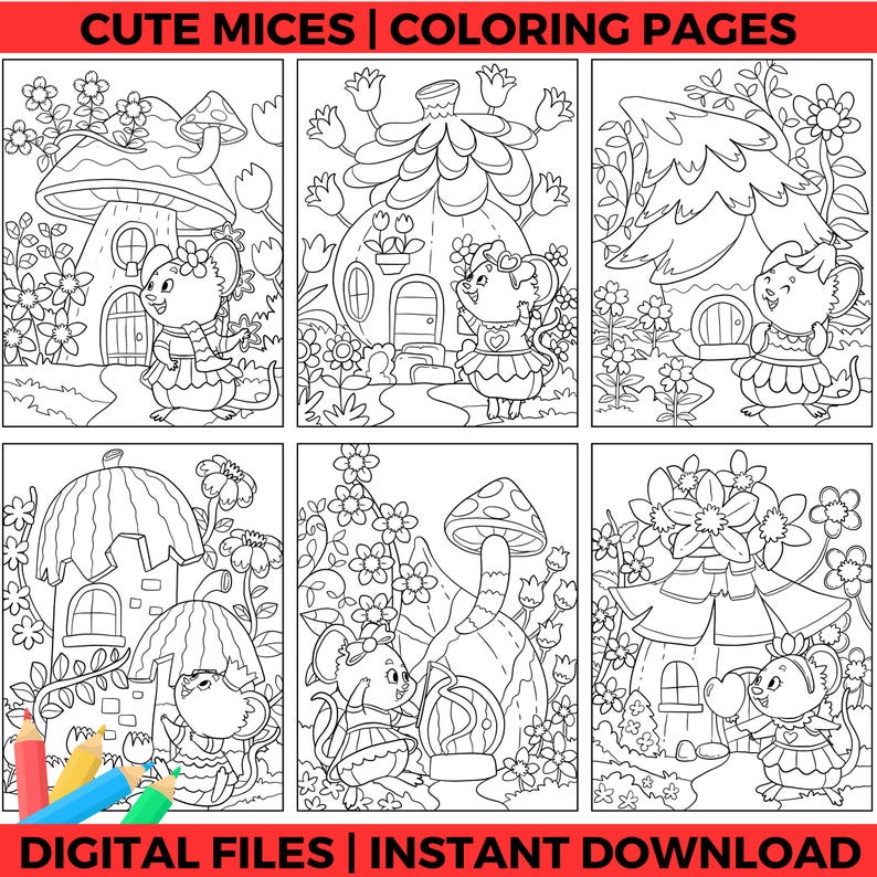 MICE and HOUSE Coloring Pages for Kids, Cute Mouse Printable Activity ...