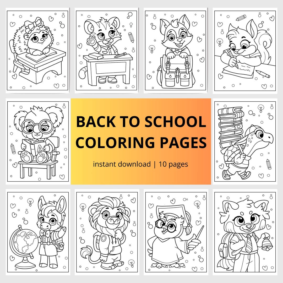 BACK to SCHOOL ANIMALS Coloring Pages, Instant Download, Back to School ...