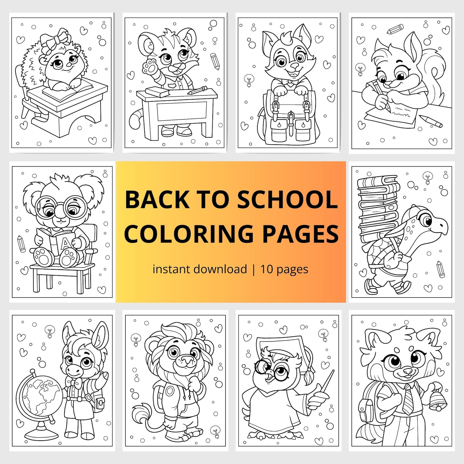 BACK to SCHOOL ANIMALS Coloring Pages, Instant Download, Back to School ...