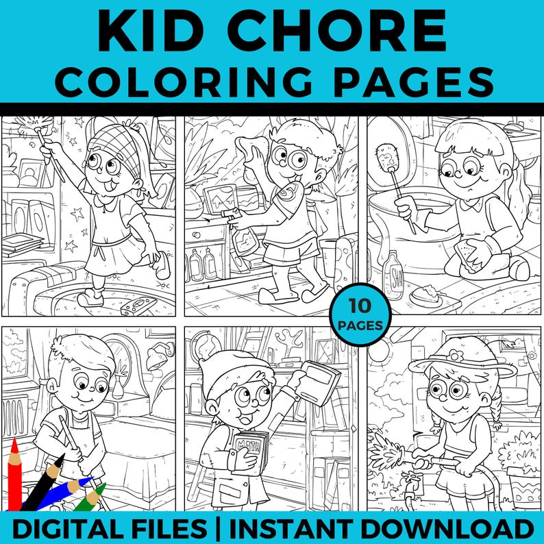 Kid Chore Coloring Pages, Fun Printable for Kids, Chore-themed Coloring ...