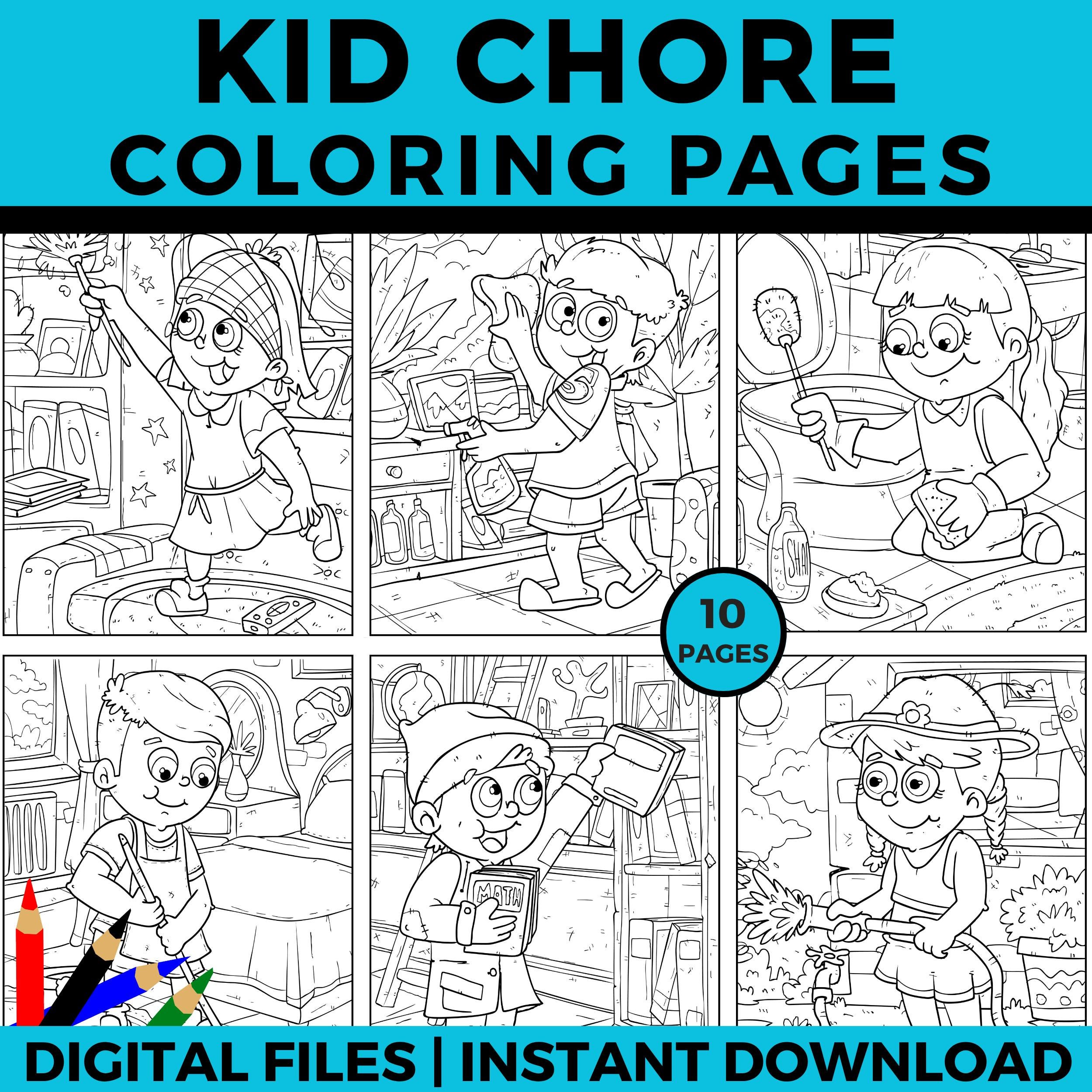 Kid Chore Coloring Pages, Fun Printable for Kids, Chore-themed Coloring ...