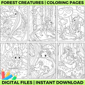 FOREST CREATURES Coloring Pages, Printable Woodland Fantasy Animals ...