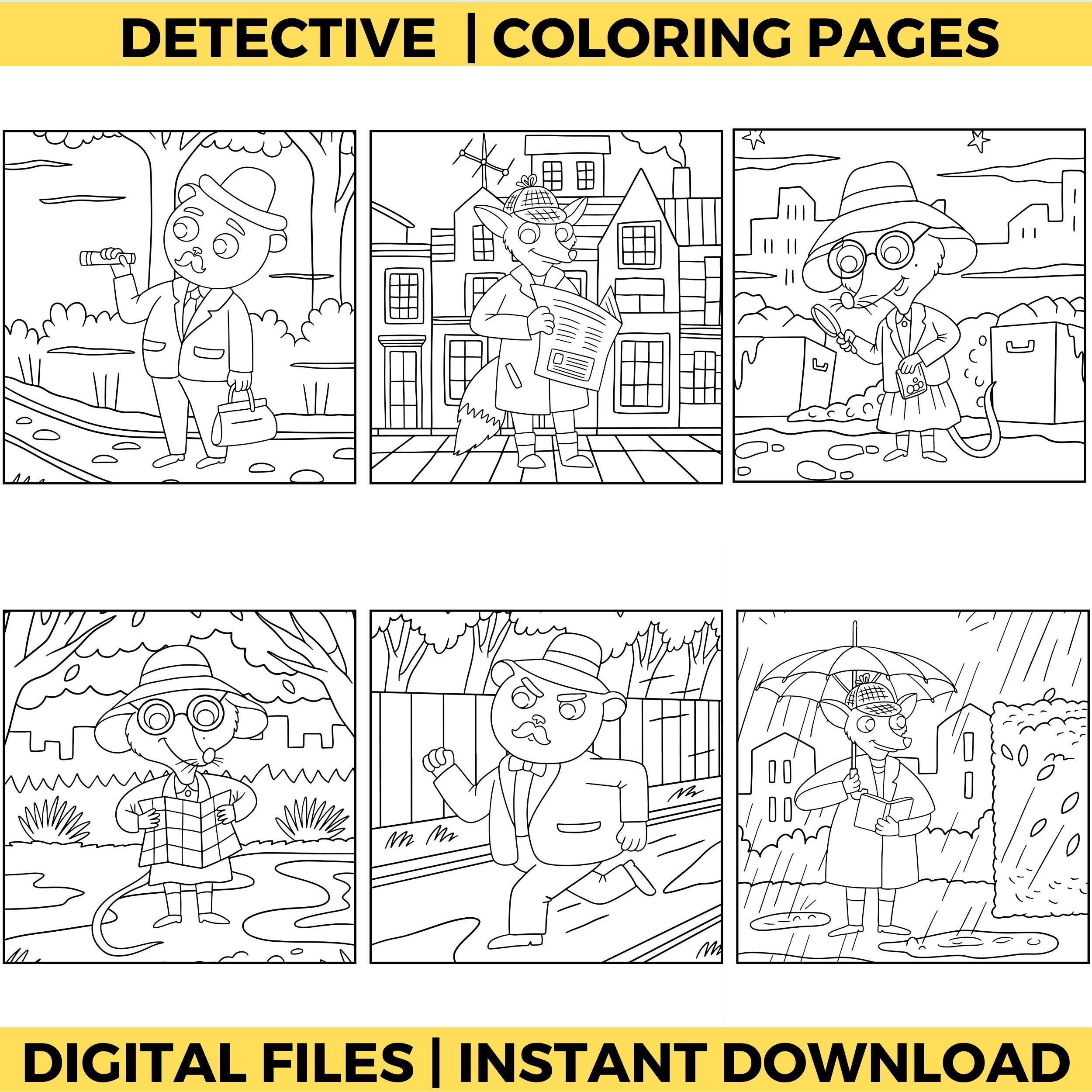 Detective Animals Coloring Pages for Kids, Printable Mystery-themed ...