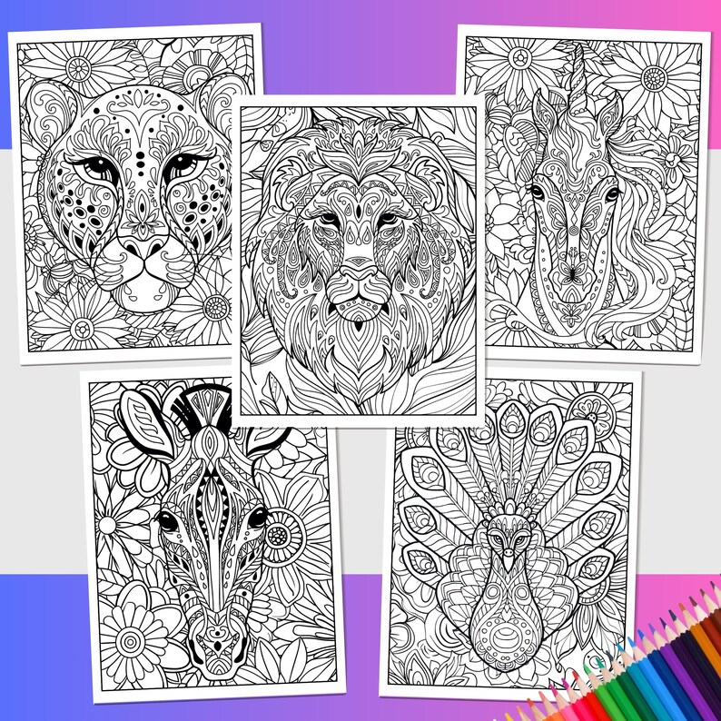 ZENTANGLE ANIMALS, Printable Stress Relief, Coloring Book Pages for ...