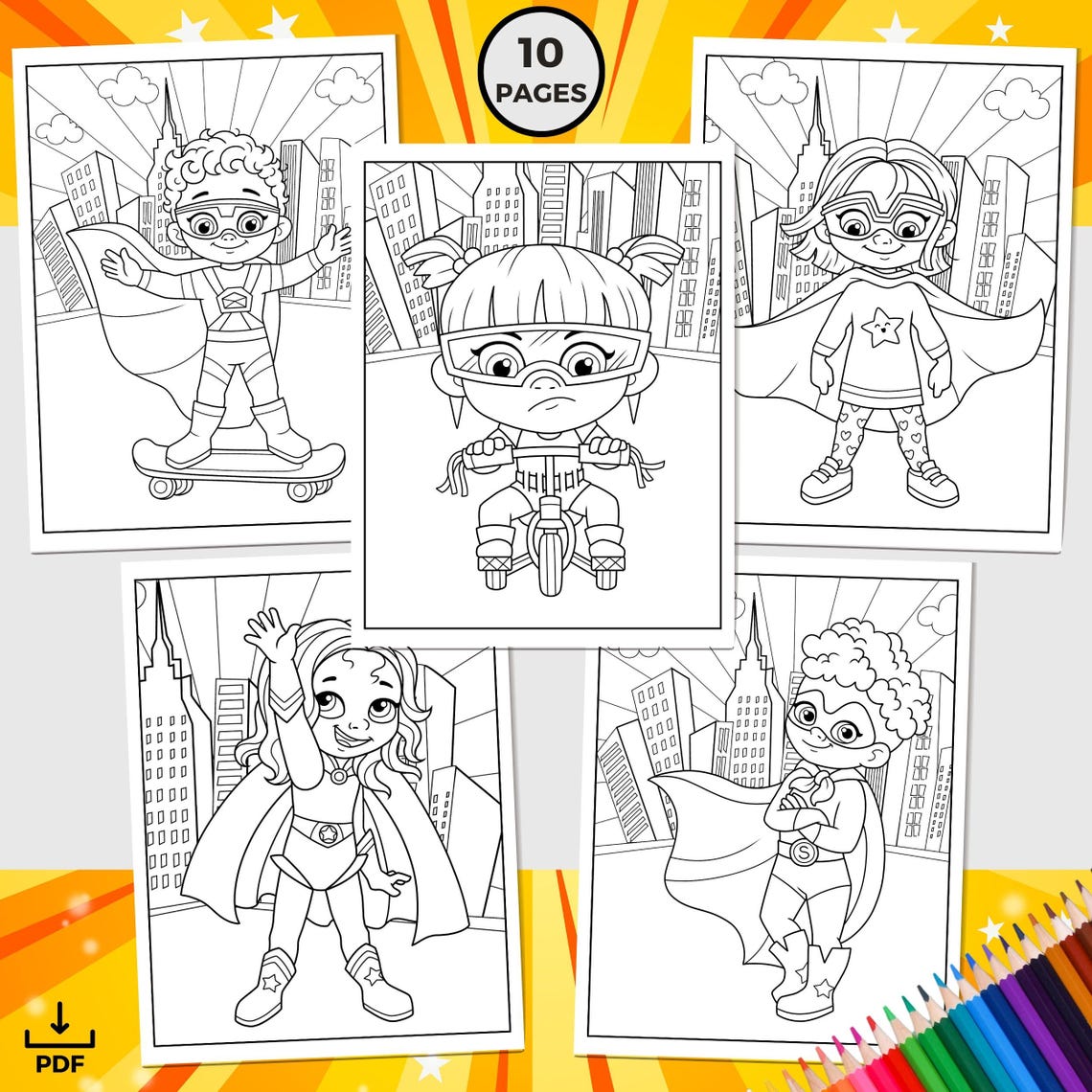 SUPERHERO Coloring Pages, Instant Download, KIDS SUPERHERO Coloring ...