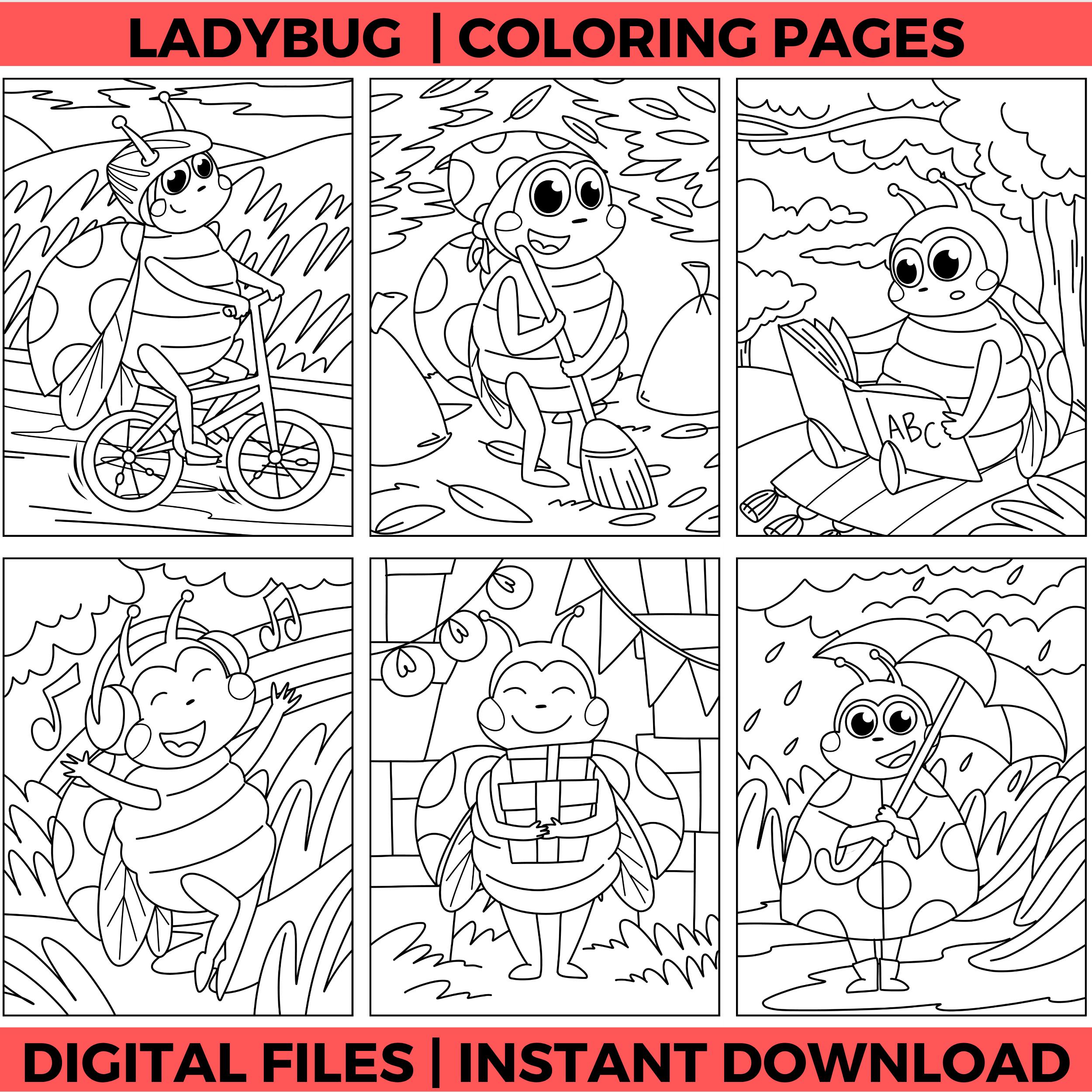 Ladybug Coloring Pages for Kids, Cute Insect Activity (digital Download ...