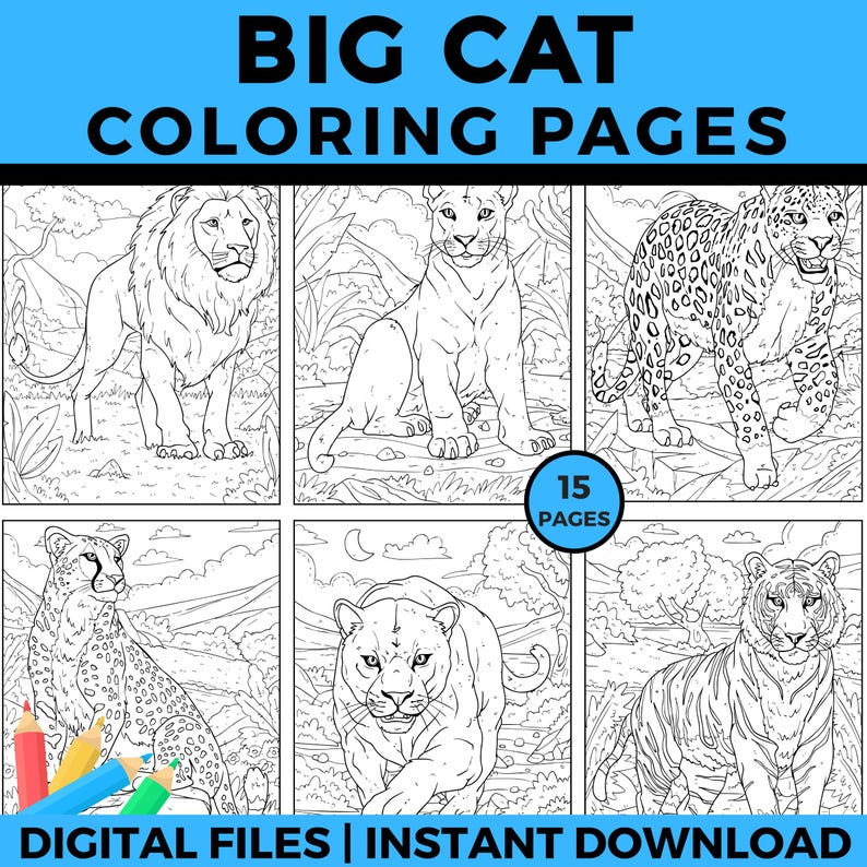 Big Cat Coloring Pages, Tiger, Lion, Panther, Cheetah and Leopard ...