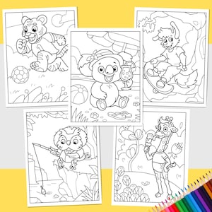 SUMMER ANIMALS Coloring Pages, Instant Download, Kids Camp Coloring ...