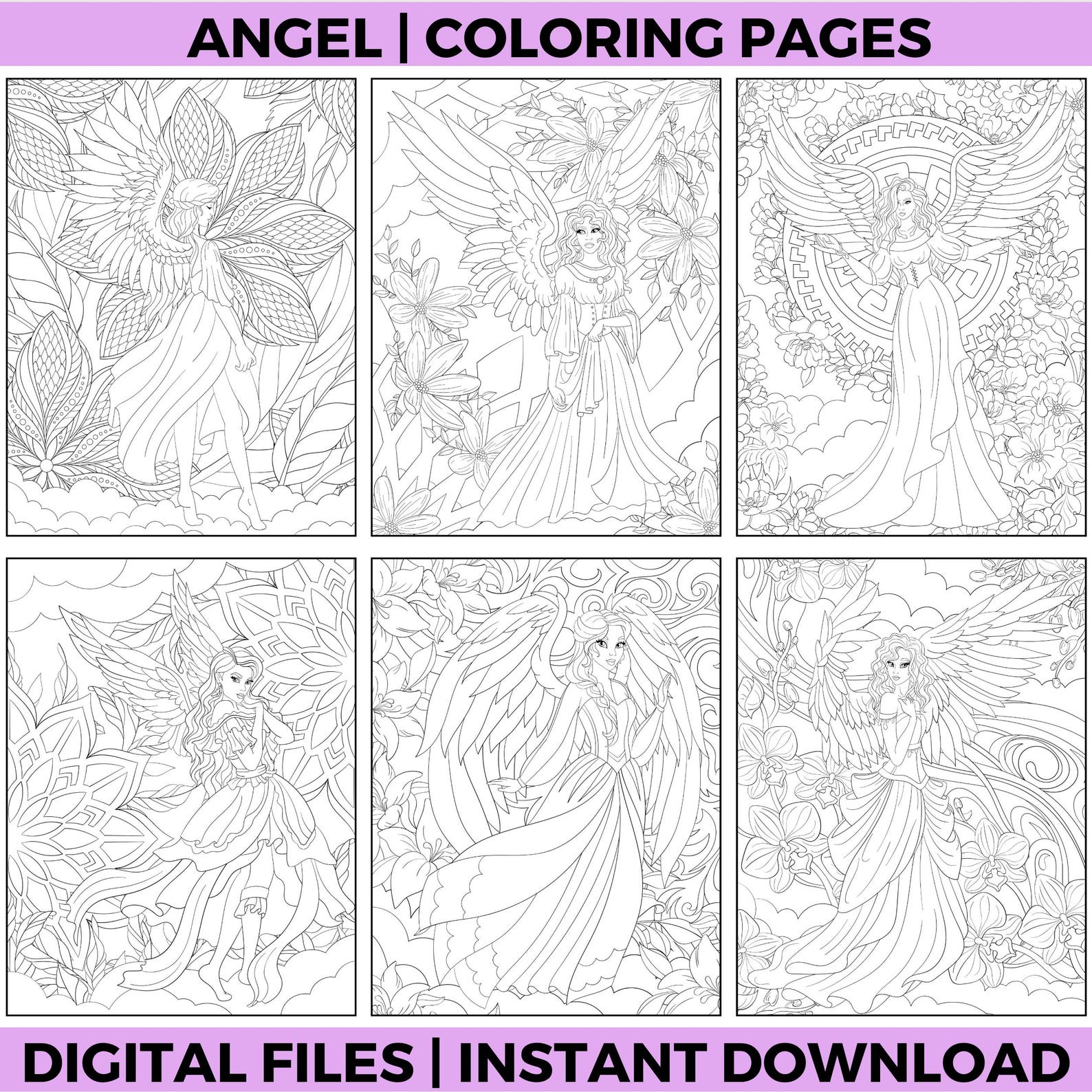 Angels Coloring Pages for Kids and Adults | Printable Angel Coloring ...