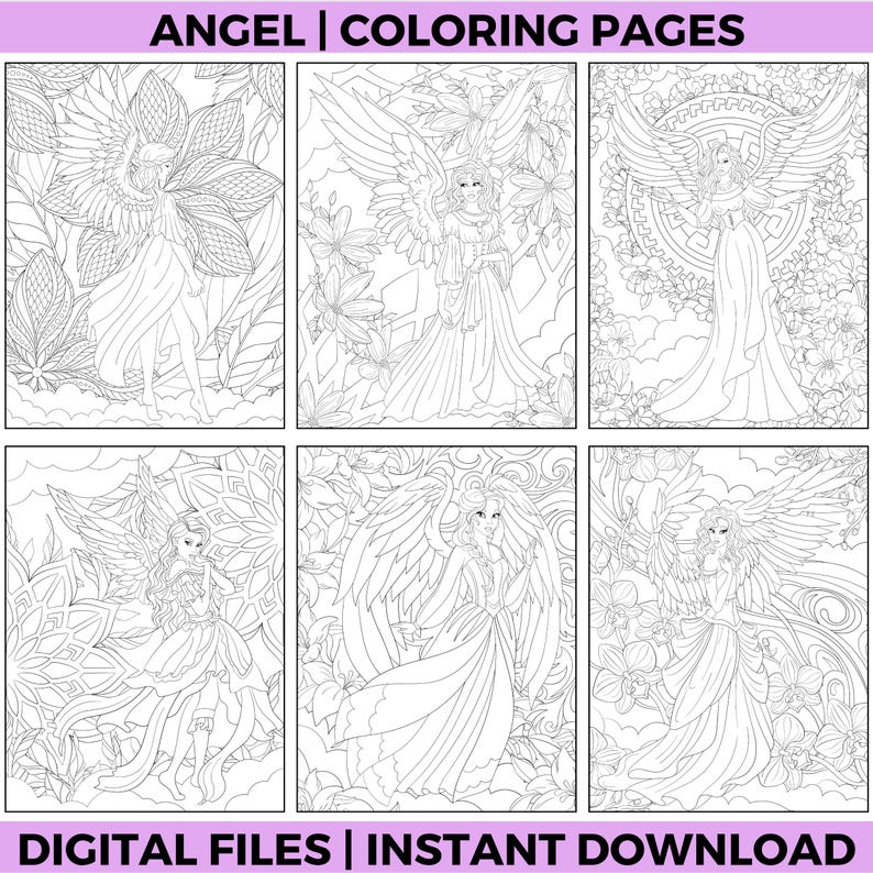Angels Coloring Pages for Kids and Adults | Printable Angel Coloring ...