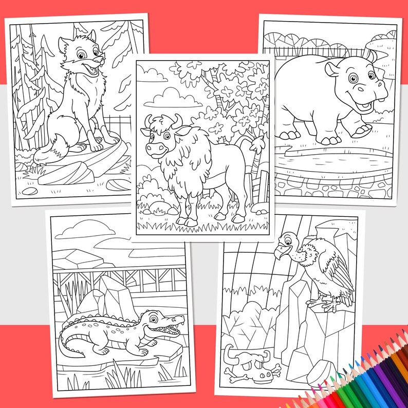 ZOO ANIMALS Coloring Pages, Instant Download, Kids Camp Coloring Pages ...