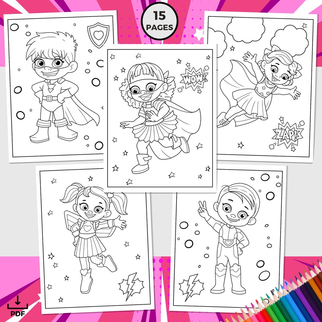 SUPERHERO Coloring Pages, Instant Download, KIDS SUPERHERO Coloring ...