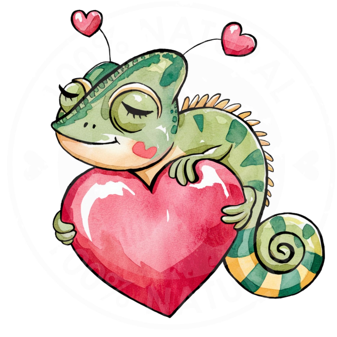 Valentine's Day Watercolor Chameleon PNG, Heart-holding Cartoon ...