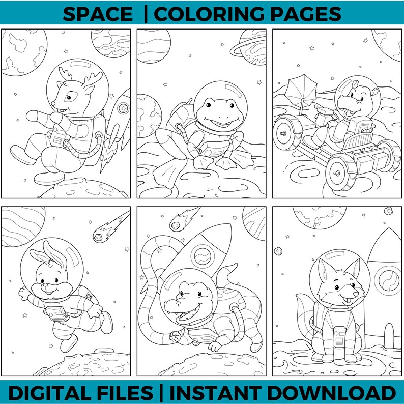 Space Animals Coloring Pages, Cute Astronaut Animals, Fun Galaxy-themed ...