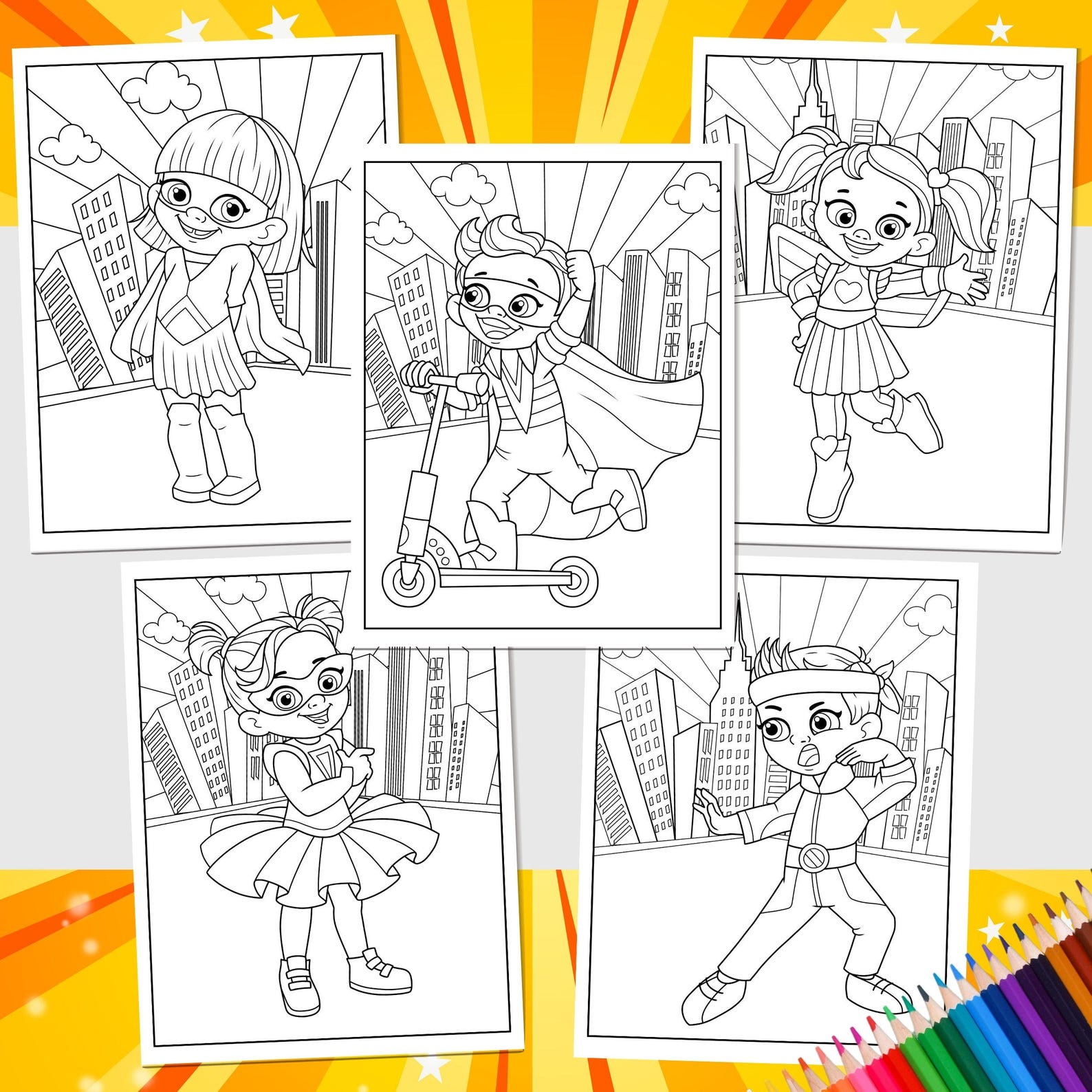 SUPERHERO Coloring Pages, Instant Download, KIDS SUPERHERO Coloring ...