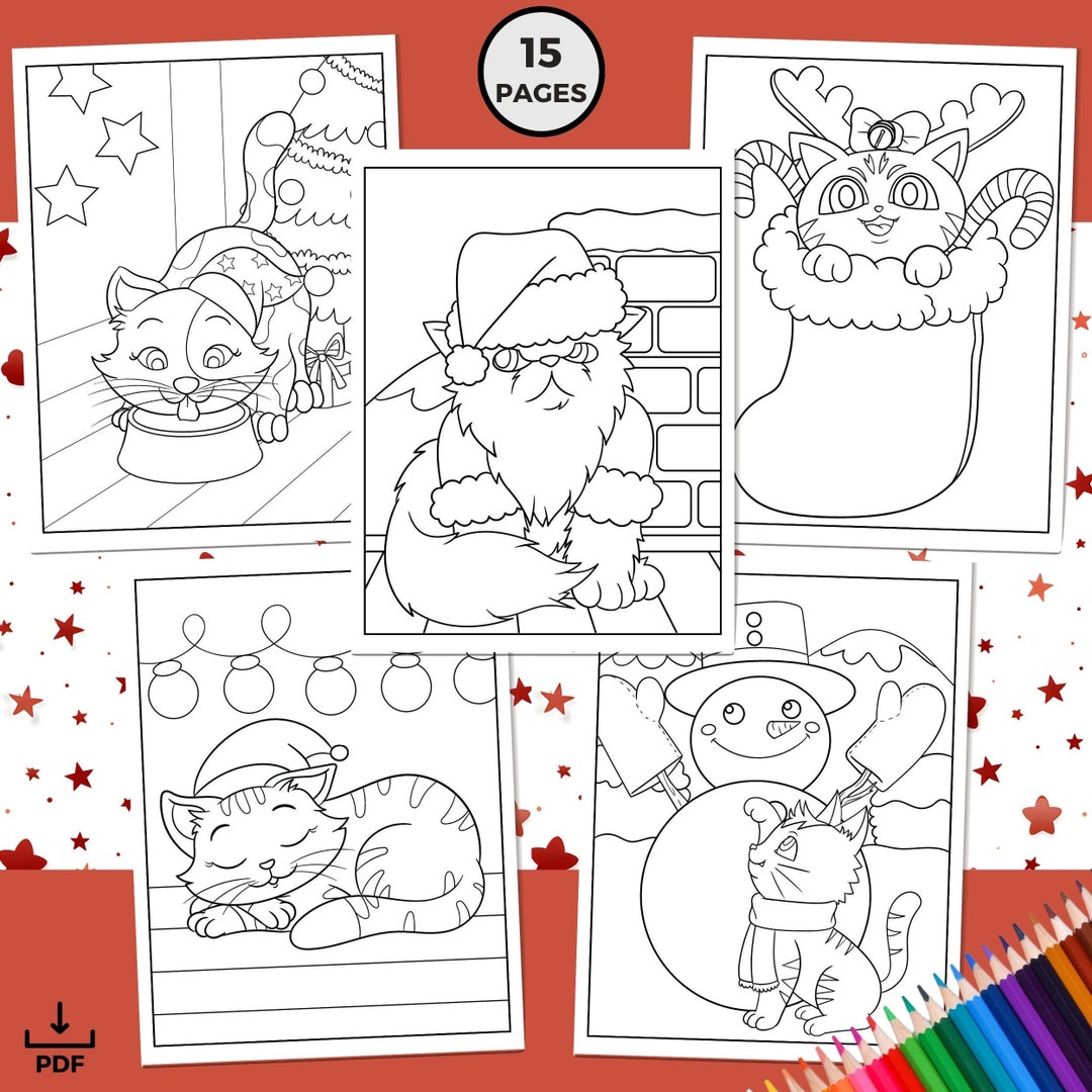 CHRISTMAS CATS & DOGS Coloring Pages, Instant Download, Christmas ...