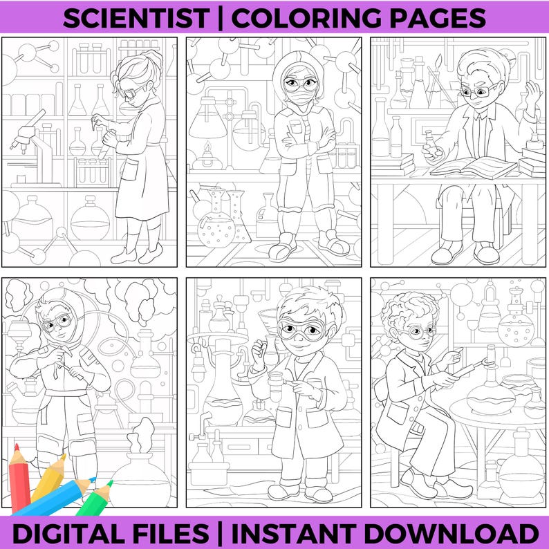 Scientist Coloring Pages, STEM Coloring Sheets for Kids | Women in ...
