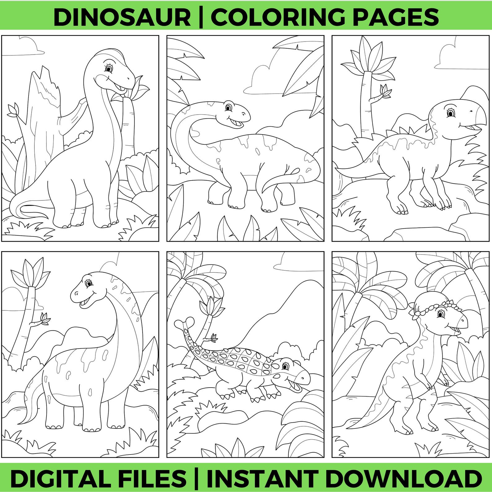 DINOSAUR Printable Coloring Pages, Instant Download, Printable Dino ...